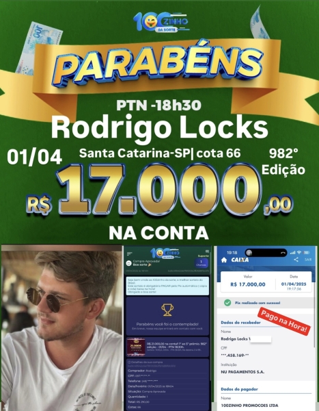 R$ 21.000,00 na conta!! 1º ao 5º prêmio. 982º edição - 01/04 - PTN 18 ...